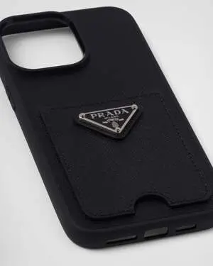 Prada Saffiano Leather Cover For Iphone 14 Pro Max - Black