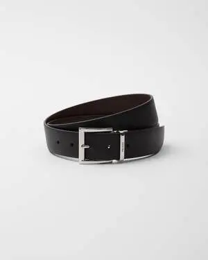 Prada Saffiano Leather Reversible Belt - Black / Burnt Sienna
