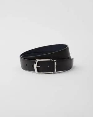 Prada Reversible Saffiano Leather Belt - Black/baltic Blue