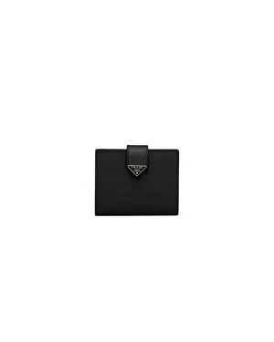 Prada Small Saffiano And Smooth Leather Wallet - Black