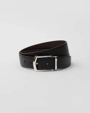 Prada Reversible Saffiano Leather Belt - Black / Burnt Sienna