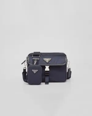 Prada Re-Nylon And Saffiano Leather Shoulder Bag Navy
