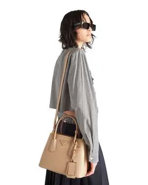 Prada Double Small Saffiano Leather Bag - Neutral