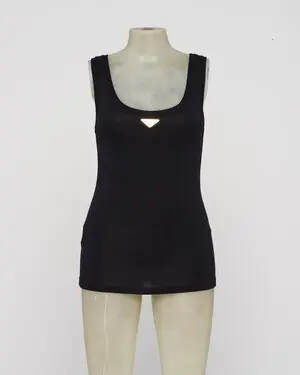 Prada Ribbed Knit Jersey Tank Top - Black