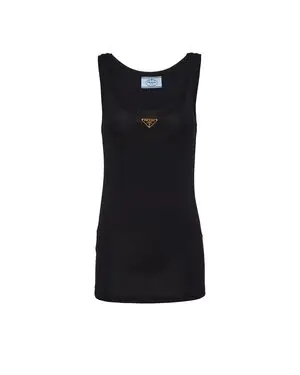 Prada Ribbed Knit Jersey Tank Top - Black
