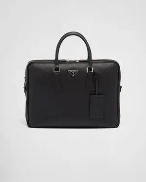Prada Saffiano Leather Briefcase - Black | Editorialist