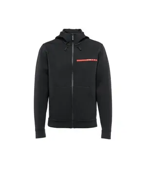 Prada Technical Fabric Zip-up Hoodie With Logo Badge - Black