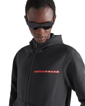 Prada Technical Fabric Zip-up Hoodie With Logo Badge - Black