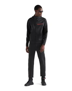 Prada Technical Fabric Zip-up Hoodie With Logo Badge - Black