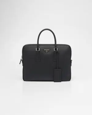 Prada Saffiano Leather Briefcase - Black