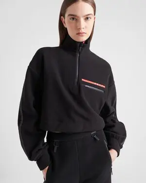 Prada Cropped Recycled Technical Fleece Sweatshirt