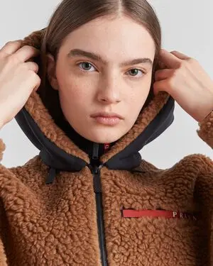 Prada Cropped Double Fleece Jacket - Camel/black