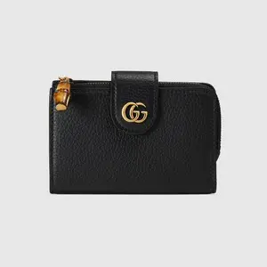 Gucci Medium Double G Wallet With Bamboo Leather - Black