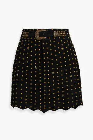 Retrofete Kirk Studded Suede Mini Skirt - Black