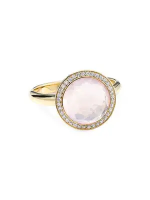 Ippolita Lollipop 18k Yellow Gold, Gemstone & 0.18 Tcw Diamond Ring - Rose Quartz