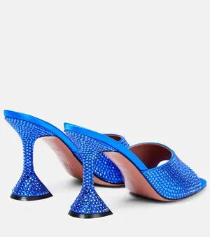 Amina Muaddi Lupita Embellished Satin Mules - Blue
