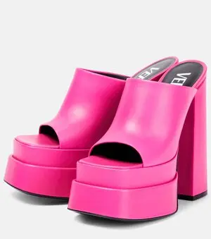 Versace Leather Platform Mules - Pink