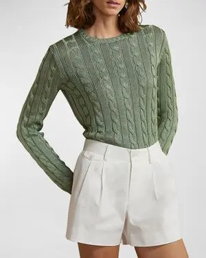Ralph Lauren Cable-knit Silk Crewneck Sweater - Green