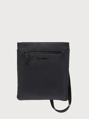 FERRAGAMO Rubberized Calfskin Crossbody Bag - Black