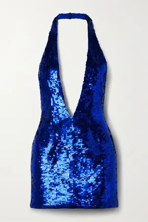 LAQUAN SMITH Sequined Mesh Halterneck Mini Dress