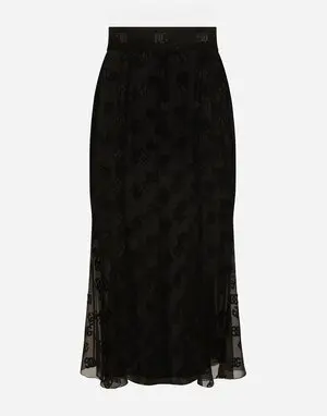 Dolce & Gabbana Devoré Satin Skirt With Dg Logo - Black