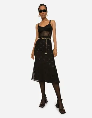 Dolce & Gabbana Devoré Satin Skirt With Dg Logo - Black