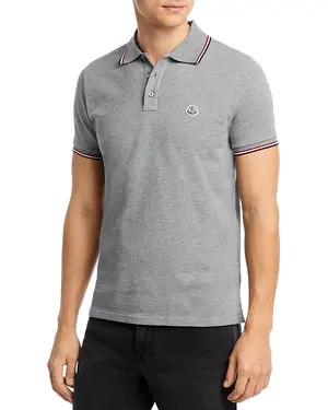 Moncler Cotton Tipped Polo - Light Gray