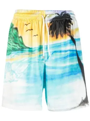FLANEUR Palm-tree Print Detail Shorts - White