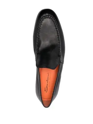 Santoni Almond-toe Leather Loafers - Black