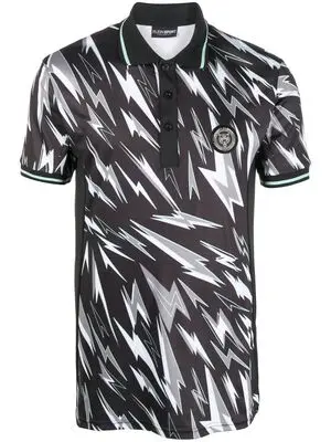 PLEIN SPORT Lightning Bolt Print Polo Shirt - Black