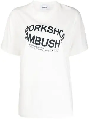 AMBUSH AMBUSH Logo-Print Cotton T-Shirt Cloud Dancer Snorkel Blue