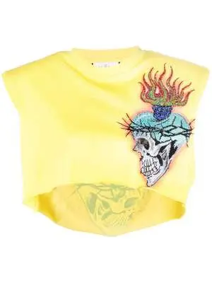 Philipp Plein Love Tattoo Cropped T-shirt - Yellow