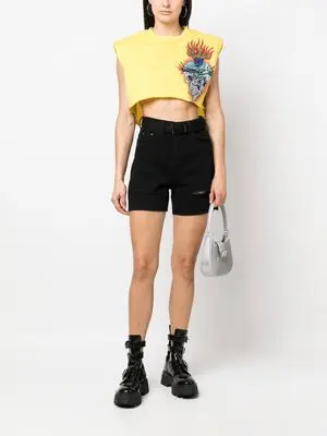 Philipp Plein Love Tattoo Cropped T-shirt - Yellow