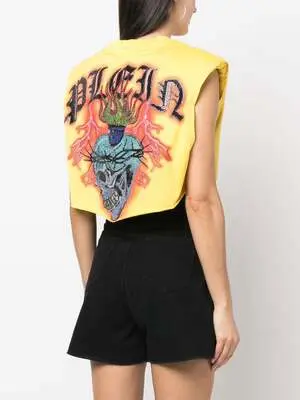 Philipp Plein Love Tattoo Cropped T-shirt - Yellow