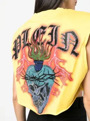 Philipp Plein Love Tattoo Cropped T-shirt - Yellow