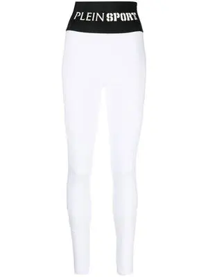 PLEIN SPORT Logo-waistband High-waisted Leggings - White