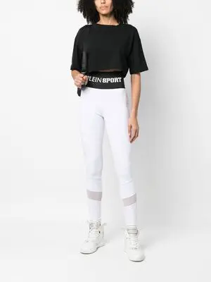 PLEIN SPORT Logo-waistband High-waisted Leggings - White