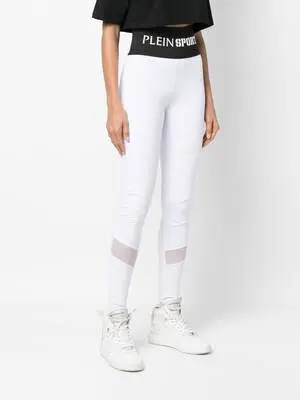 PLEIN SPORT Logo-waistband High-waisted Leggings - White