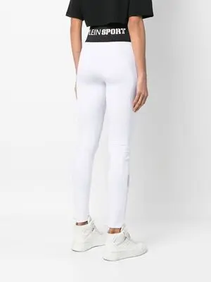 PLEIN SPORT Logo-waistband High-waisted Leggings - White