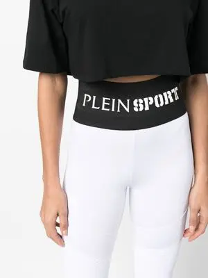 PLEIN SPORT Logo-waistband High-waisted Leggings - White