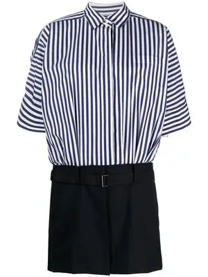 Sacai Striped Panelled Shirtdress - White