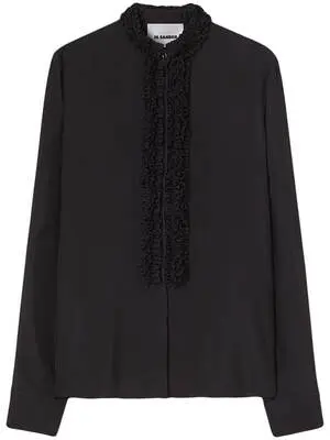 JIL SANDER Ruffle-trim Long-sleeved Shirt - Black