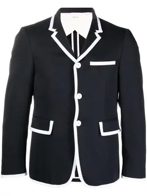 Thom Browne Contrast-trim Wool Blazer - Blue
