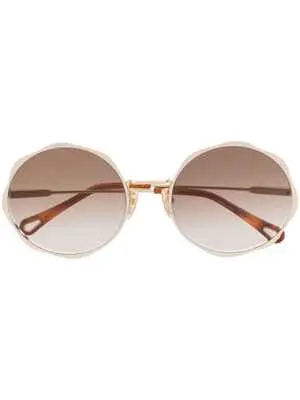 Chloé Engraved-logo Round-frame Sunglasses - Gold