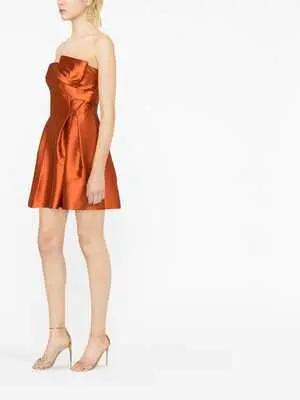 Alberta Ferretti Satin Finish Short Dress - Orange