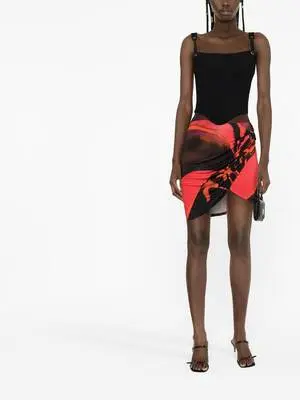 LOUISA BALLOU Queen-print Draped Miniskirt - Black