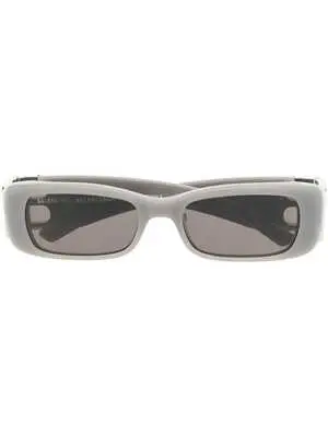 Balenciaga Logo-plaque Rectangle-frame Sunglasses - Grey