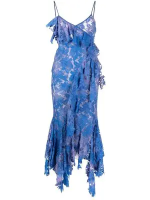 Attico Thelma Lace Draped Dress - Blue