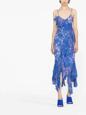 Attico Thelma Lace Draped Dress - Blue