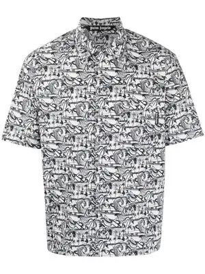 Palm Angels Waves-print Bowling Shirt